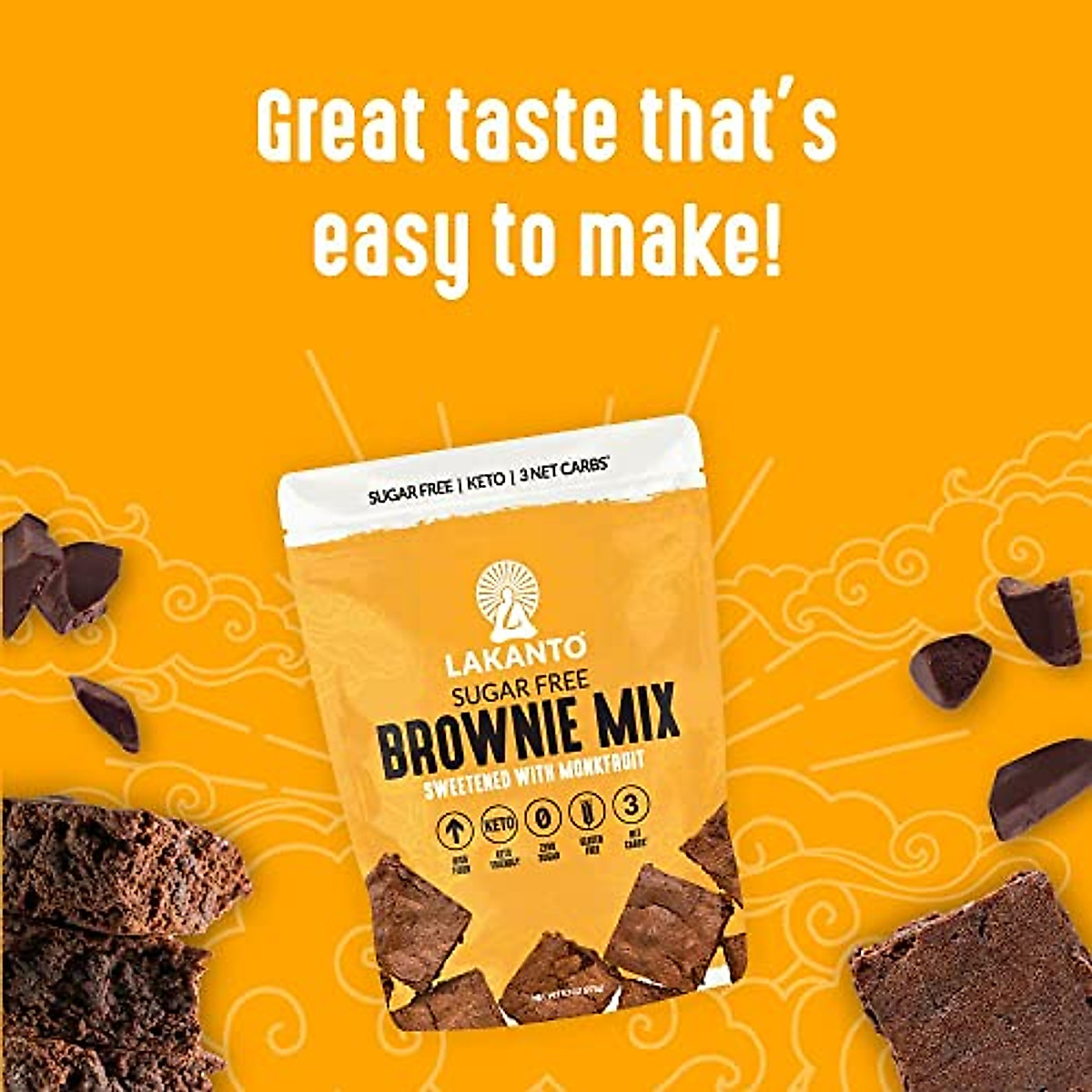 Lakanto Sugar Free Brownie Mix - Sweetened with Monk Fruit Sweetener, Keto Diet Friendly, Delicious Dutched Cocoa, High in Fiber, 3g Net Carbs, Gluten Free, Easy to Make Dessert (Pack of 1)