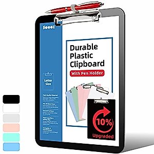 Sooez Plastic Clipboard with Pen Holder, [10% Thicker] Clip Boards 8.5x11 with Low Profile Clip, Kids Clipboards for School, Cute Hanging Clipboard, Standard Letter Size A4 Clipboard for Women, Work