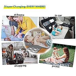 Portable Baby Diaper Changing Pad with Built-in Head Cushion Travel Changing Mat (Basic Pattern)