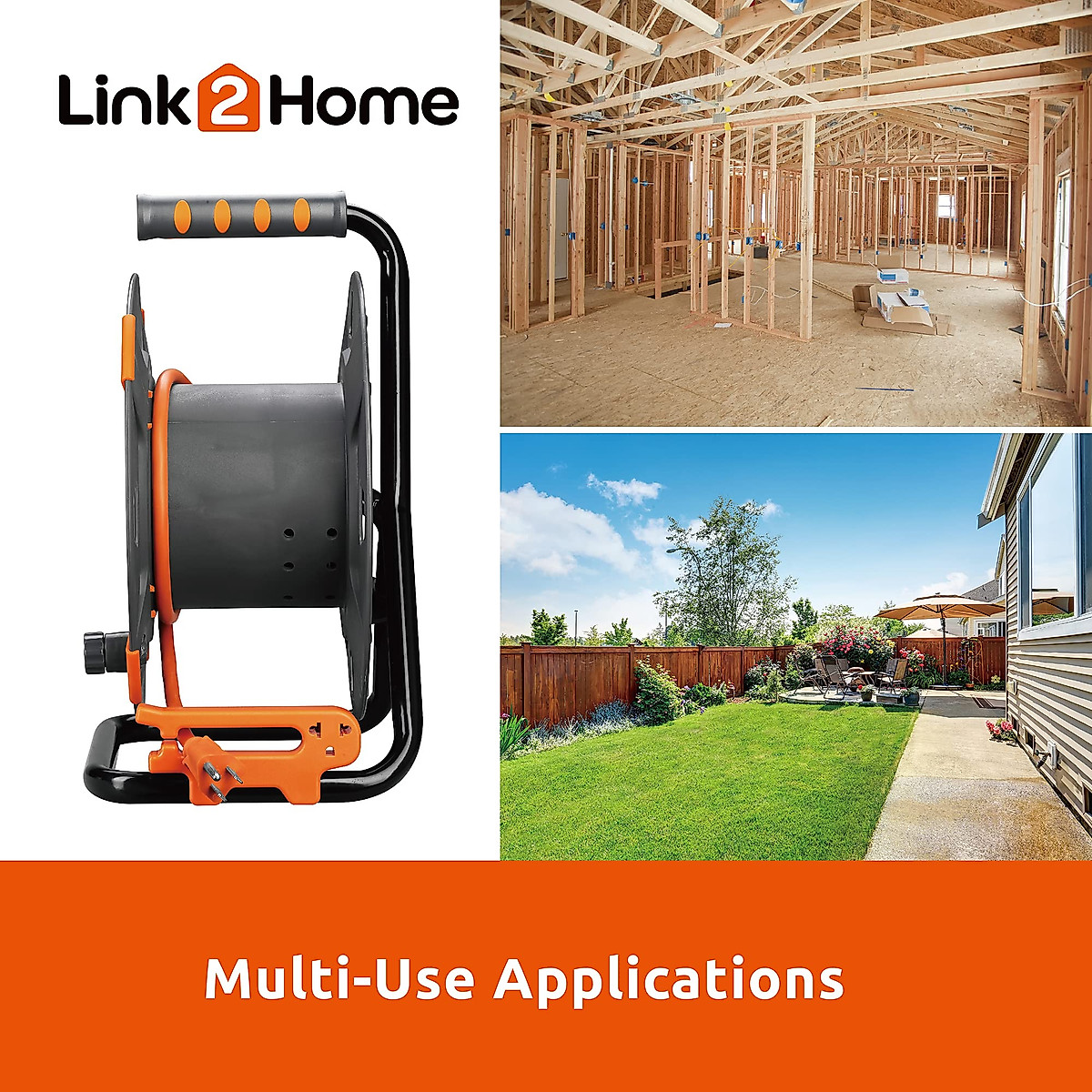 Link2Home Cord Storage 3 ft. Extension Cord 4 Power Outlets – 14 AWG SJTW Cable