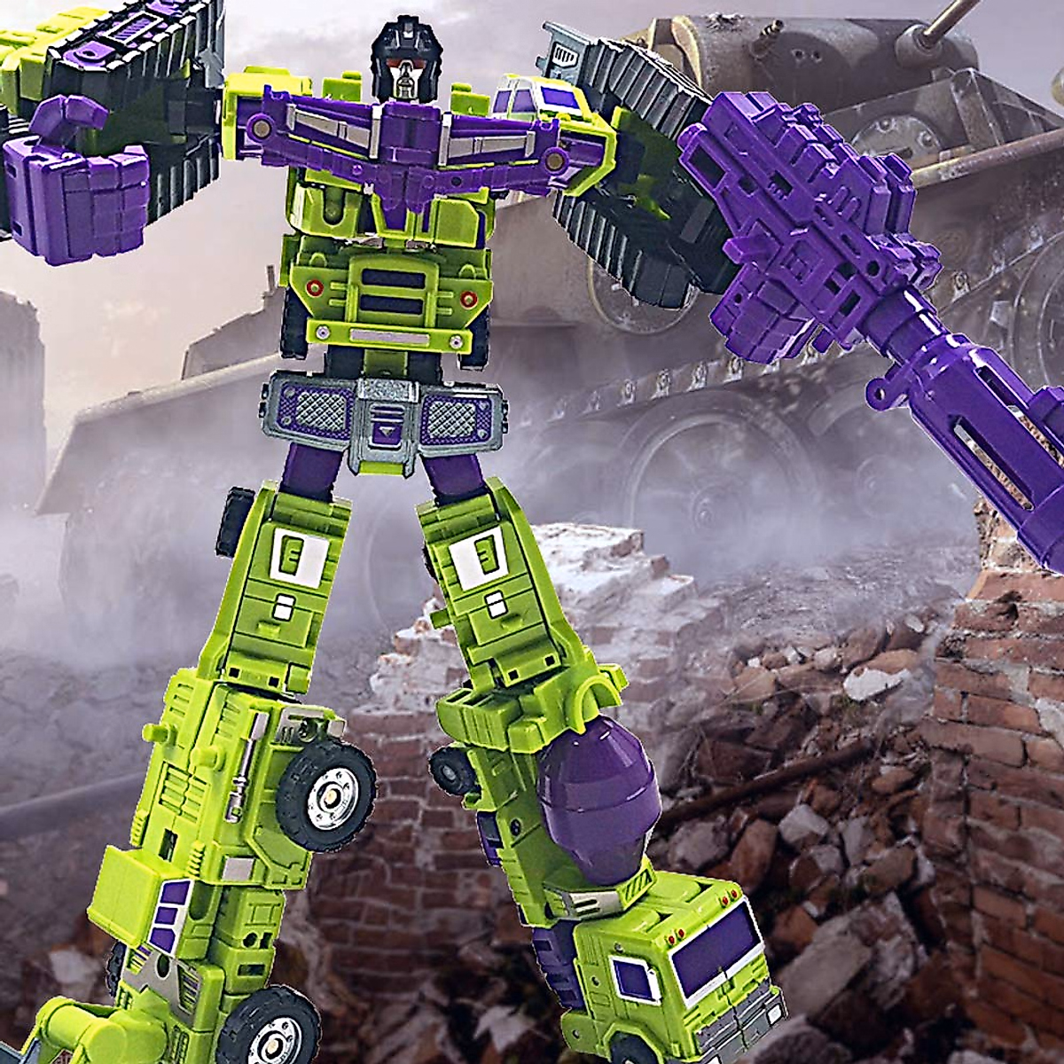 SU KE DA GT Engineering Green Alloy Combiner 6 in 1 Construction Vehicles into Car Truck Bucket Loader Model for Boys & Girls 25cm, SU KE DA-002