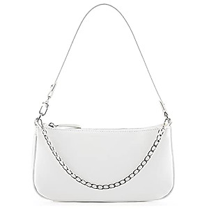 Loiral Small Purse for Women, Retro Classic Tote HandBag Mini Shoulder Bags Crocodile Pattern Clutch with Zipper Closure, White