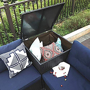 PHI VILLA 4 Piece Patio Sectional Furniture Outdoor Sofa Set with Cushion Box Storage - Navy Blue