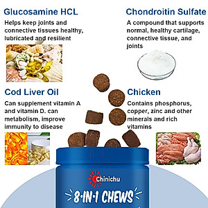 Chinichu Multivitamin Treats for Dogs - Glucosamine Chondroitin for Joint Support + Digestive Enzymes & Probiotics - Grain Free Dog Vitamin for Skin & Coat + Immune Health - Salmon Flavor - 120 Count
