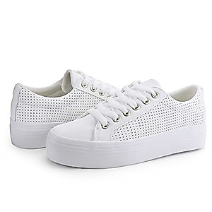 JABASIC Women Platform Sneakers Breathable Casual Lace Up Fashion Walking Shoes (9,White)