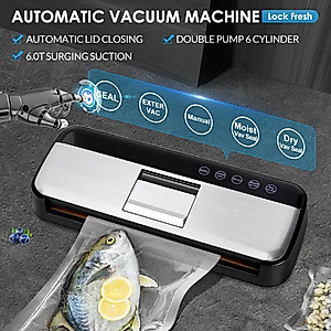 Powerful Vacuum Sealer Machine, One-Touch Automatic Food Sealer with 15 Bags, Dry/Moist/Seal/Manual/External Vac, 7MM Heating wire, Compact Easy-Clean for Food Storage and Sous Vide
