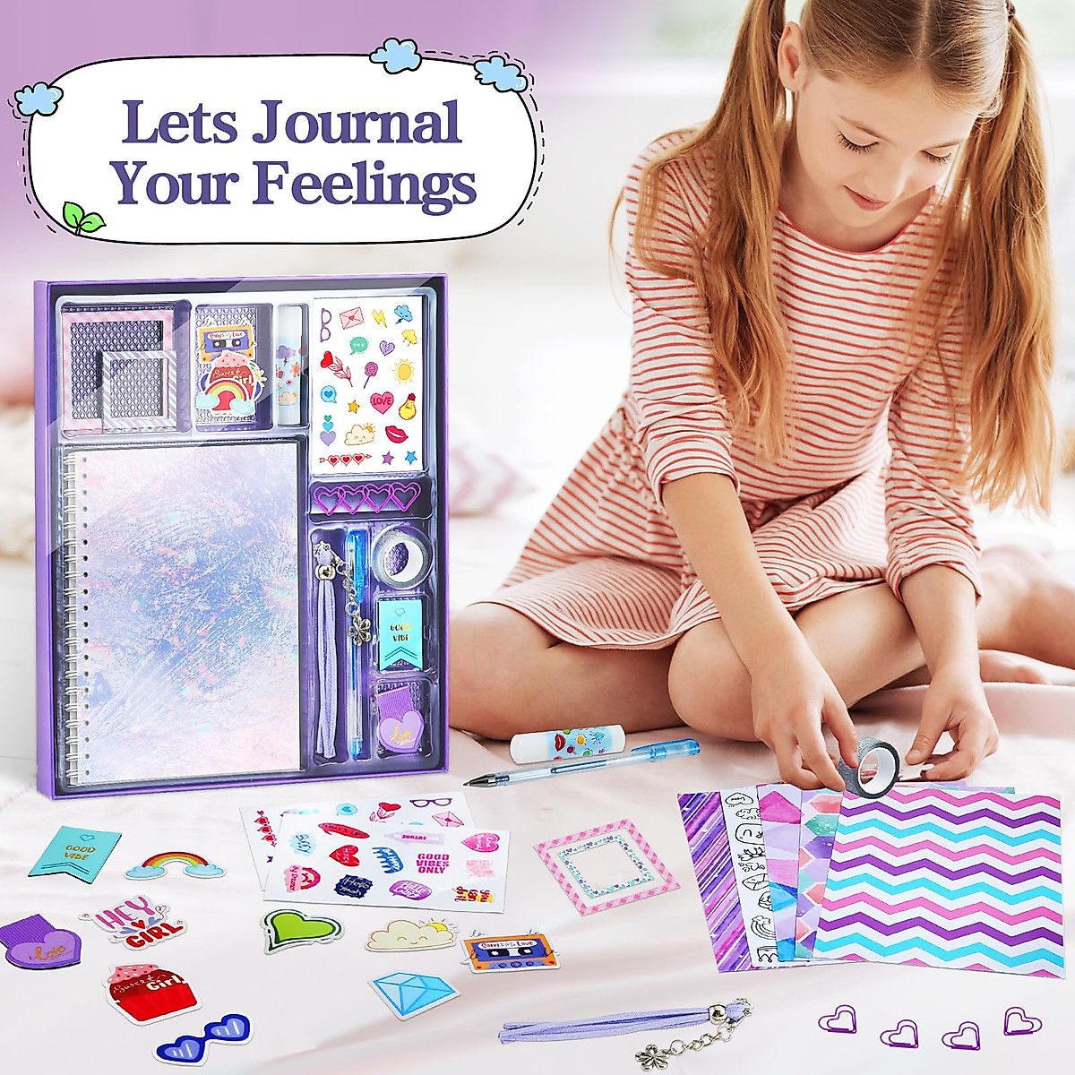 Gifts for Girls Age of 8 9 10 11 12 13 Years Old and Up, Personalized Diary Stuff for Tweens Teens, DIY Journal Set, Decorate Your Planner/Organizer, Journaling Arts Craft Kit, Ideal Girls Toy