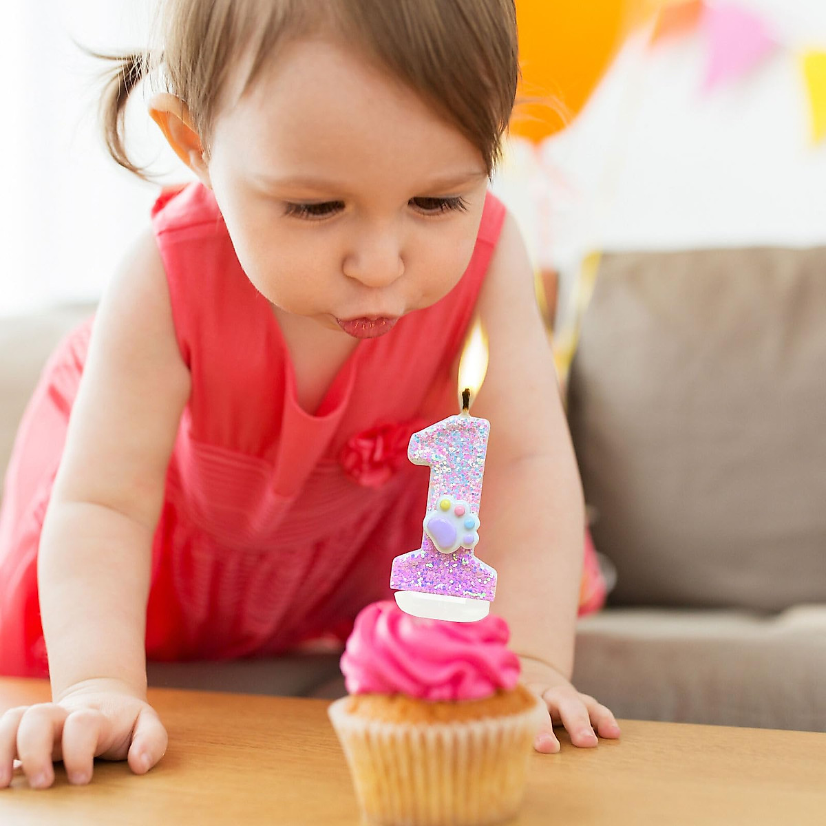 CasaPopz Dog Paw Birthday Number Candles for Cake Decoration, Pink Dog Cat Paw Number 4 Candle, Dog Themed Birthday Cake Topper for Party Decorations Favors Supplies