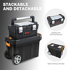 DNA MOTORING 2-Tier Stackable Separate Hand Case Tool Boxes Trolley, 35.4"L x 11.8"W x 23.6"H (TOOLS-00004)