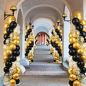 2 Sets Balloon Column Stand Kit with 100 Balloons Christmas Adjustable Balloon Tower Stand with Bases for Floor Black Gold Balloon Arch Column for 50th Birthday Wedding Back to School Holiday Party