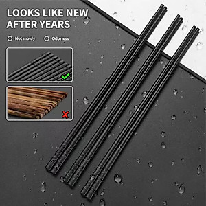 Kirecoo 10 Pairs Fiberglass Chopsticks Reusable, Non-Slip Chopsticks, Japanese Style Chopstick, Black Chop Sticks Pack Reusable Dishwasher Safe, 9 1/2 Inches