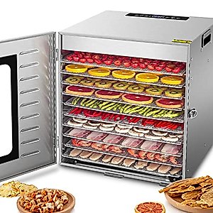 10 Trays Food Dehydrator, All Stainless Steel Dehydrator Food Dryer for Jerky, Meat, Herbs, Vegetable, and Fruit, 1000W Preserve Food Nutrition Professional Household Dryer (67 Recipes)