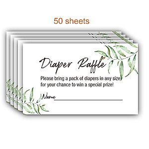 50 Greenery Diaper Raffle Tickets for Girl or Boy Baby Shower Invitations, Baby Shower Games, 3.5" x 2" with Name Line