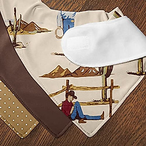 Sweet Jojo Designs Western Cowboy Boy Baby Bandana Bibs Newborn Infant Feeding Drool Red Blue Tan Chocolate Brown and White Wild West Southern Country Horse - 3 Pack Set of Absorbent Fabric Bibdanas