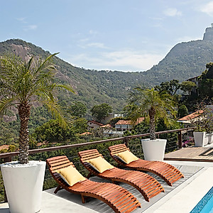 Devoko Patio Chaise Pool Lounge Outdoor Folding Wooden Lounge Chair for Outside Waterproof Lounge Chair (2 Piece)