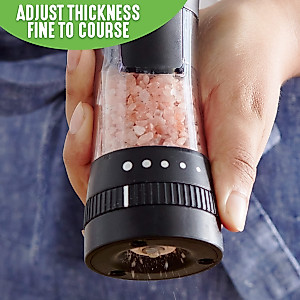 GreenLife Salt and Pepper Grinder, Mess-Free Ratchet Mill, Adjustable Coarseness and Easily Refillable, Black 1/3 Cup Capacity