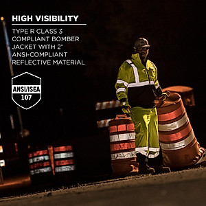 Ergodyne unisex adult High Visibility Reflective Winter Jacket, Insulation GloWear 8377 Type R Class 3 Lime Quilted Bomber Jacket 4XL, Lime, 4X-Large US