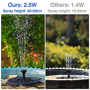 2.5W Solar Fountain with 6 Nozzles 2023 Upgrade, 6.7" Solar Bird Bath Fountain, Solar Powered Fountain for Pond, Pool, Garden, Fish Tank and Aquarium