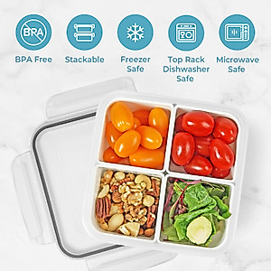 carrotez Food Storage Containers, 4 Compartment Portion Control Container, Snack Container For Adults, Meal Prep Container, Reusable, Microwave Safe, 4.6 Cup (1100ml), Pack of 2