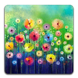 Beautiful Watercolor Flowers Square Coaster Set - Made of Recycled Rubber - Set of 4