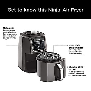 Ninja AF150AMZ Air Fryer XL that Air Fry's, Air Roast's , Bakes, Reheats, Dehydrates with 5.5 Quart Capacity, and a high gloss finish, grey (Renewed)