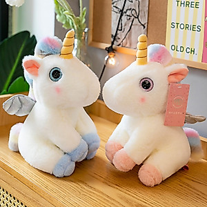Ruzucoda Plush Unicorn Stuffed Animals with Wings Furry Plushies Unicorns Toys Dolls Decorations 10 Inches (Blue)