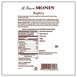 Monin - Raspberry Syrup, Sweet and Tart, Great for Cocktails and Lemonades, Gluten-Free, Non-GMO (1 Liter)