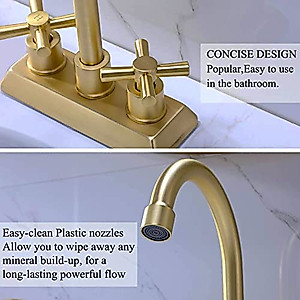 VAPSINT 2 Handle 4 Inch Centerset Brushed Gold Bathroom Faucet,Modern Commercial 2 Hole Gold Bathroom Sink Faucet,Laundry Basin Vanity Sink Faucet with Supply Lines and Pop up Drain Combo