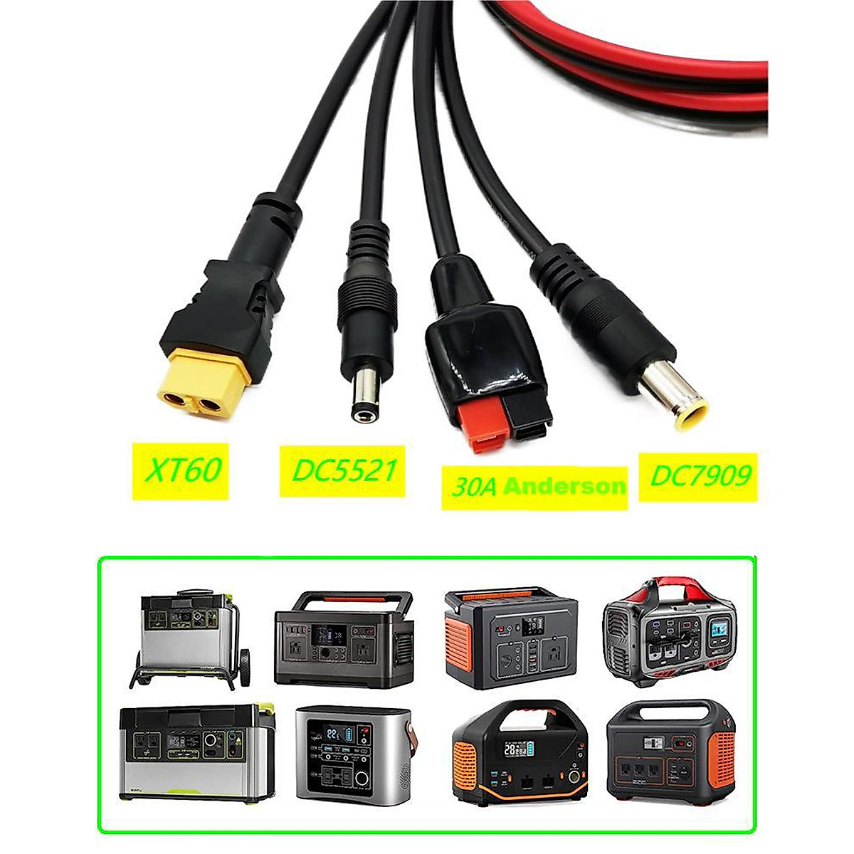 FellDen Solar Panel Connector, 4-in-1 Solar Cable Anderson XT60 DC7909 DC5521 Solar Extension Cable for Solar Panel & Solar Power Staion 1.5M/4.92FT