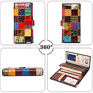 Eysee Wallets for women large Capacity Genuine Leather, Long Stitching wallet multi color