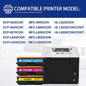 TN336 TN336C TN336M TN336Y High Yield Cyan, Magenta, Yellow Toner Cartridge Replacement for Brother TN336 TN-336 to use with MFC-L8850CDW MFC-L8600CDW HL-L8250CDN HL-L8350CDWT Printe(3-Pack,C,M,Y)