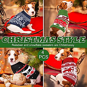 4 Pieces Dog Christmas Sweater Warm Knit Dog Sweater Turtleneck Cute Soft Dog Sweater Costume Reindeer Snowflake Dog Christmas Outfit Cold Weather Pet Christmas Clothes for Dog Puppy (Small)