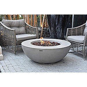 Elementi Lunar Bowl Outdoor Table 42 Inches Fire Pit Patio Heater Concrete Firepits Outside Electronic Ignition Backyard Fireplace Cover Lava Rock Included, Natural Gas
