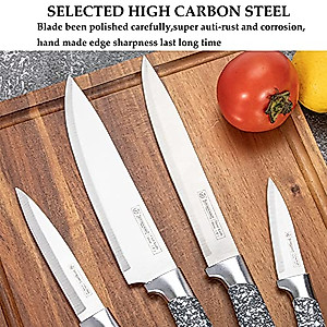 RETROSOHOO Kitchen Knife Set, 7-Pieces Grey Spray Paint Stainless Steel Chef Knife Set Sets with Knife Holder,Non-slip Ergonomic Handle Sharp Cooking Knives Sets with Gift Box for Men Women (Grey)