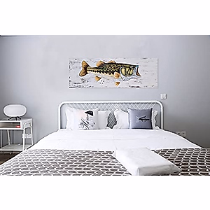 YHSKY ARTS Coastal Canvas Wall Art with Textured - Large Mouth Fish Paintings, Modern Abstract Marine Life Pictures for Living Room Bedroom Bathroom Decor