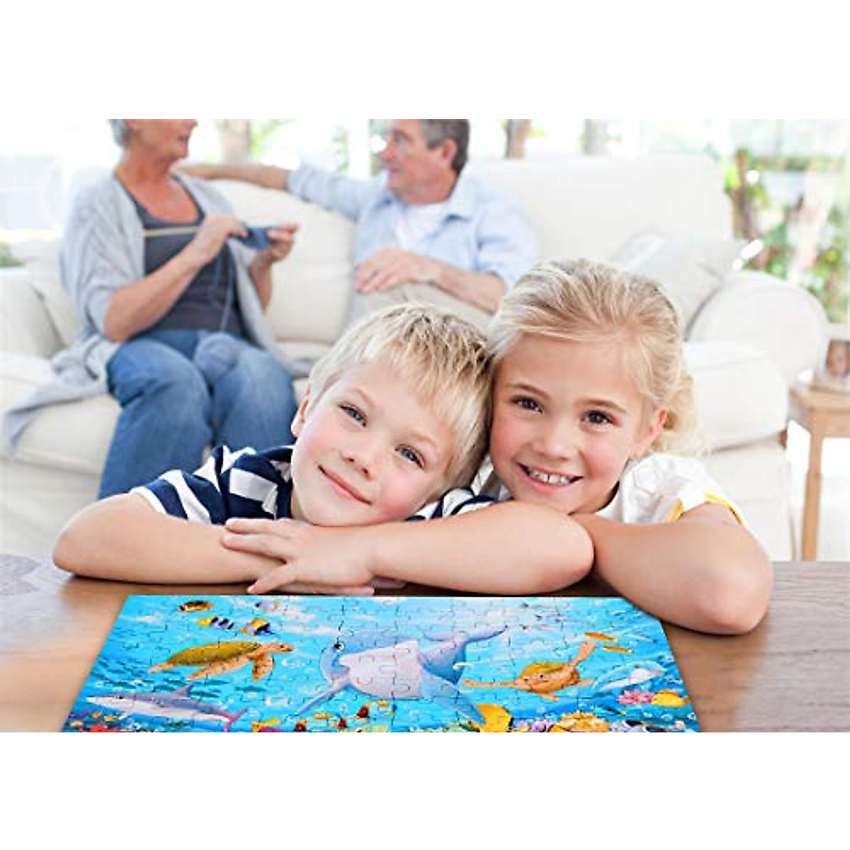 Koyiwa 100 Pieces Jigsaw Puzzles for Kids Ocean World Theme Dolphins Fishes Puzzle Educational Toy for Boys and Girls (15 x 10 inch)