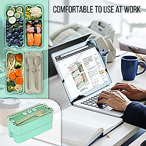 Edtsy Bento box for kids and adults with Dividers 1100 ml - Leakproof lunchbox with utensils - Lunch Solution Offers Durable, Leak-Proof, On-the-Go Meal and Snack Packing (Green)