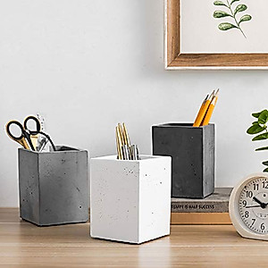 MyGift Modern Gray-Tone Concrete Desktop Pencil Holder Cup and Pen Holder, Office Stationery Organizer, Set of 3