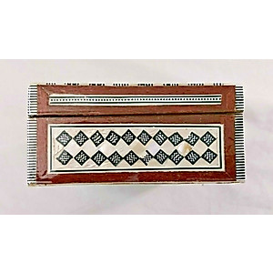 J96R Chest Egyptian Rectangular Mother Of Pearl Mosaic Jewelry Box With Key Lock, Brown