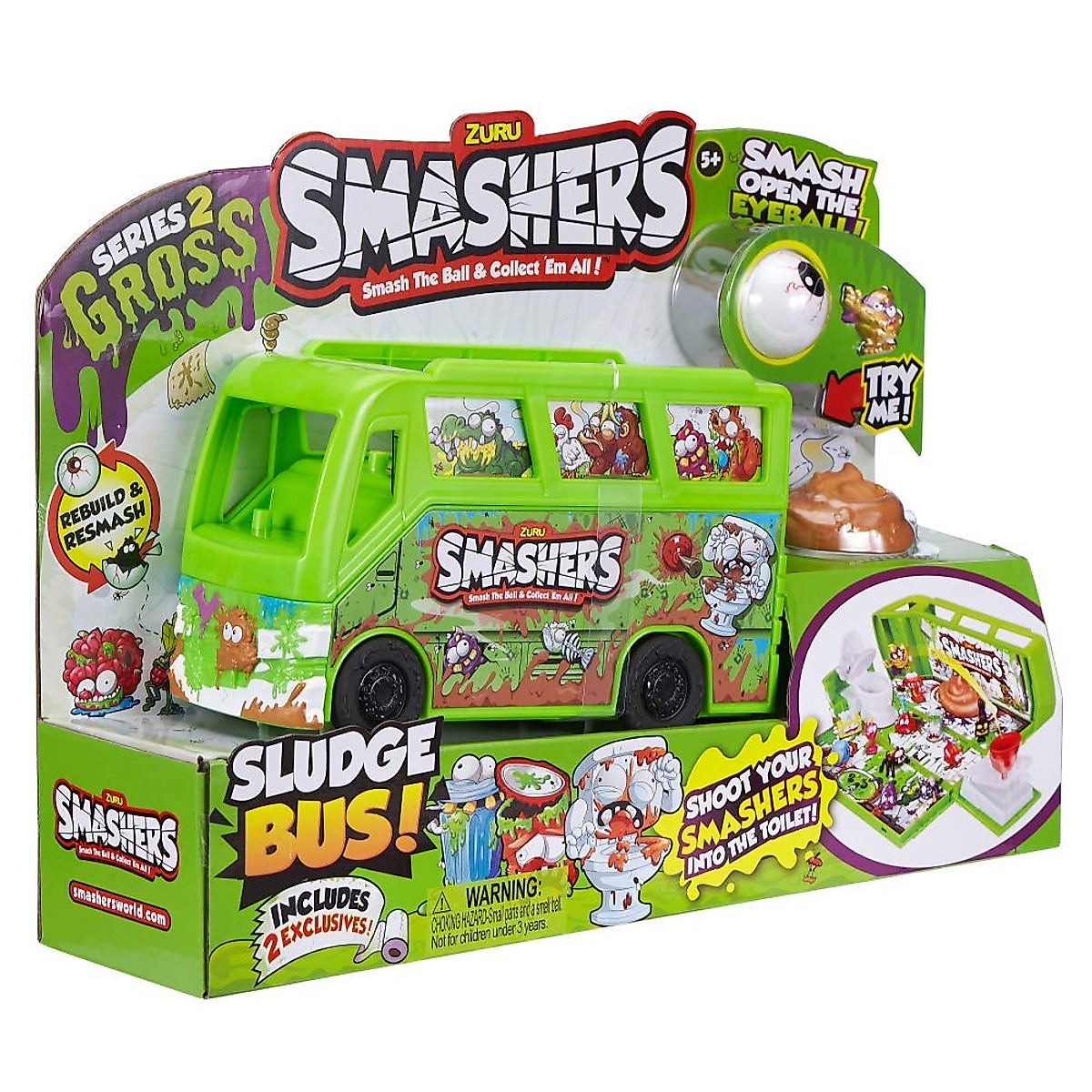 Smashers Sludge Bus Fold-Out Playset with 2 Exclusive Smashers Series 2 Gross by ZURU