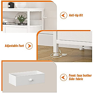 Furologee White TV Console Table, TV Stand with 7 Storage Drawer, Sofa Table with 2-Tier Shelves, Entertainment Center for 45" TV, Storage Fabric Drawer Unit for Bedroom, Living Room, Entryway