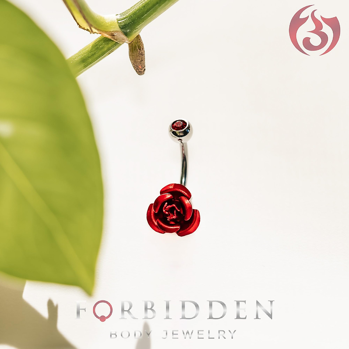 Forbidden Body Jewelry Belly Button Rings for Women Red Rose Belly Ring Surgical Steel 14G