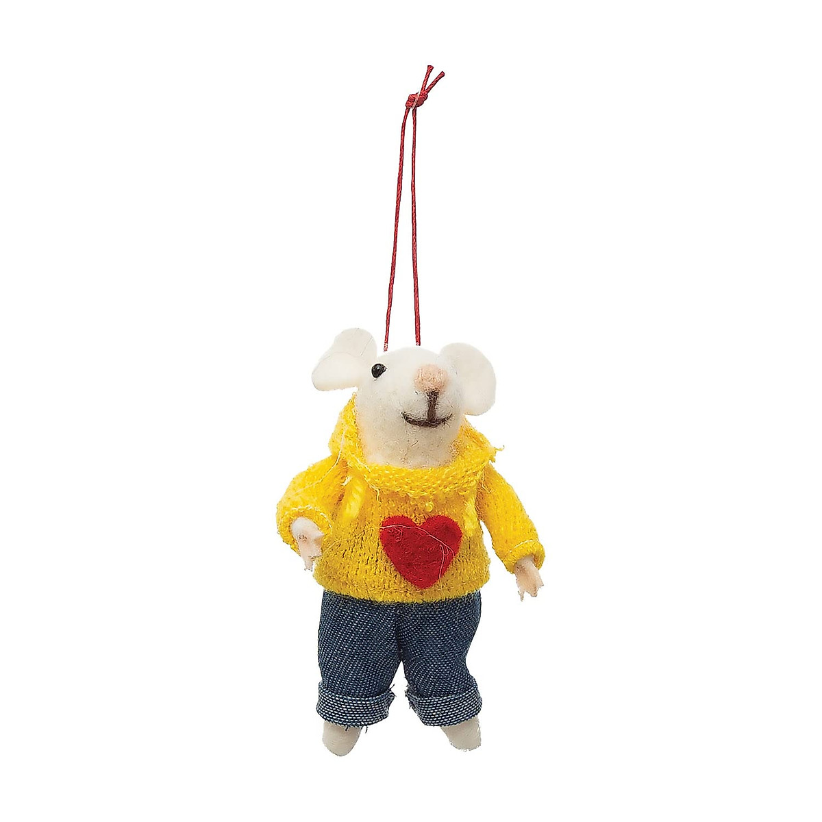 Creative Co-Op Wool Felt Mouse In Heart Sweatshirt Ornament, Multicolor
