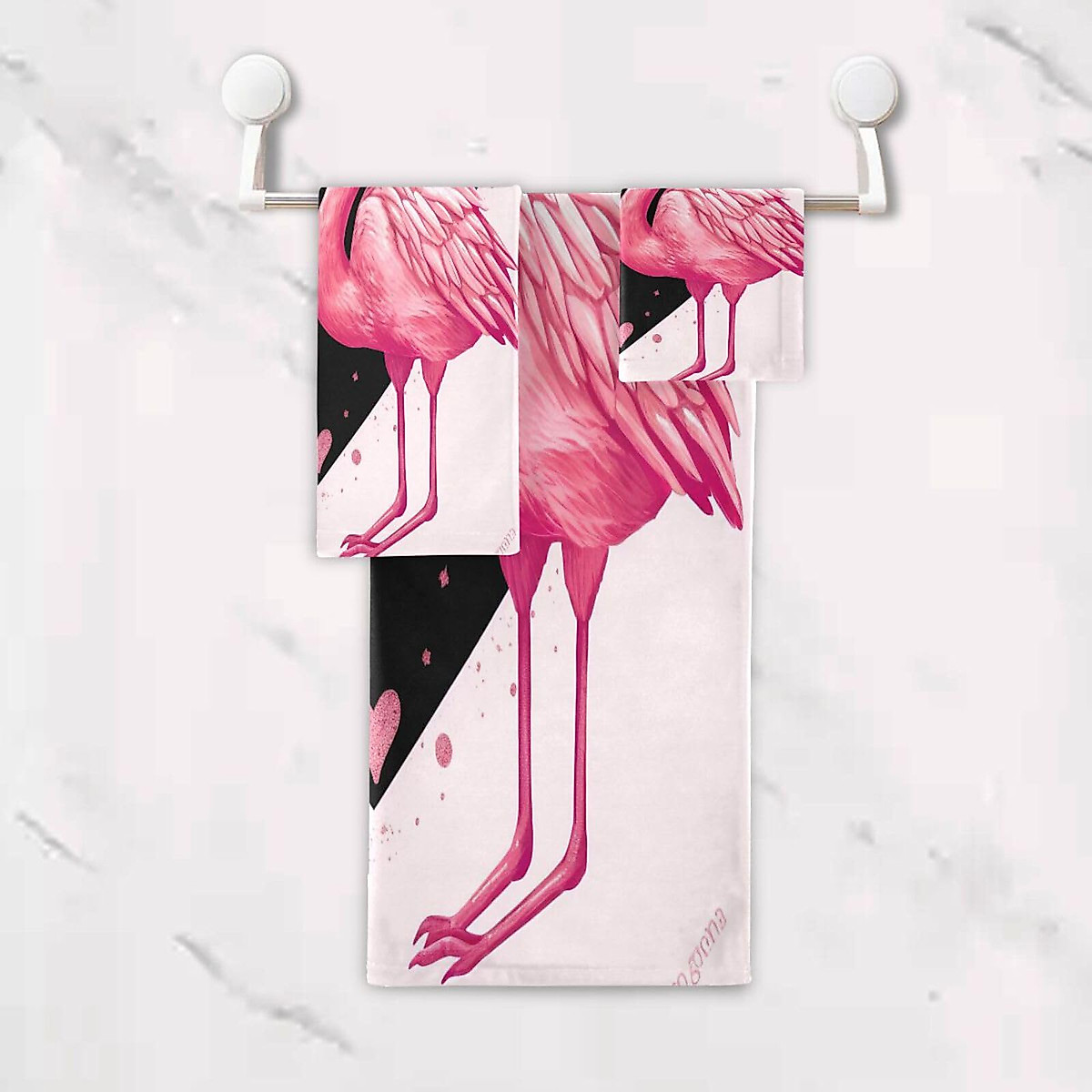 Flradish Pink Flamingos Lovers Towels 3 Pack Bath Towels for Bathroom Set Soft Cotton Highly Absorbent Lightweight & Quickdry Towel Set 1 Bath Towel,1 Hand Towel,1 Washclothe