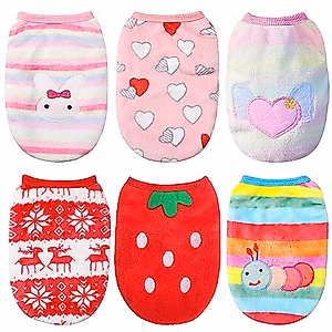 6 Pieces Puppy Clothes for Christmas Winter Warm Cute Pet Sweaters Flannel Dog Vest Paw Print Pet Dog Cat Clothes for Chihuahua Yorkies Dachshunds Male Female Dog Cat (Animal Pattern, X-Small)