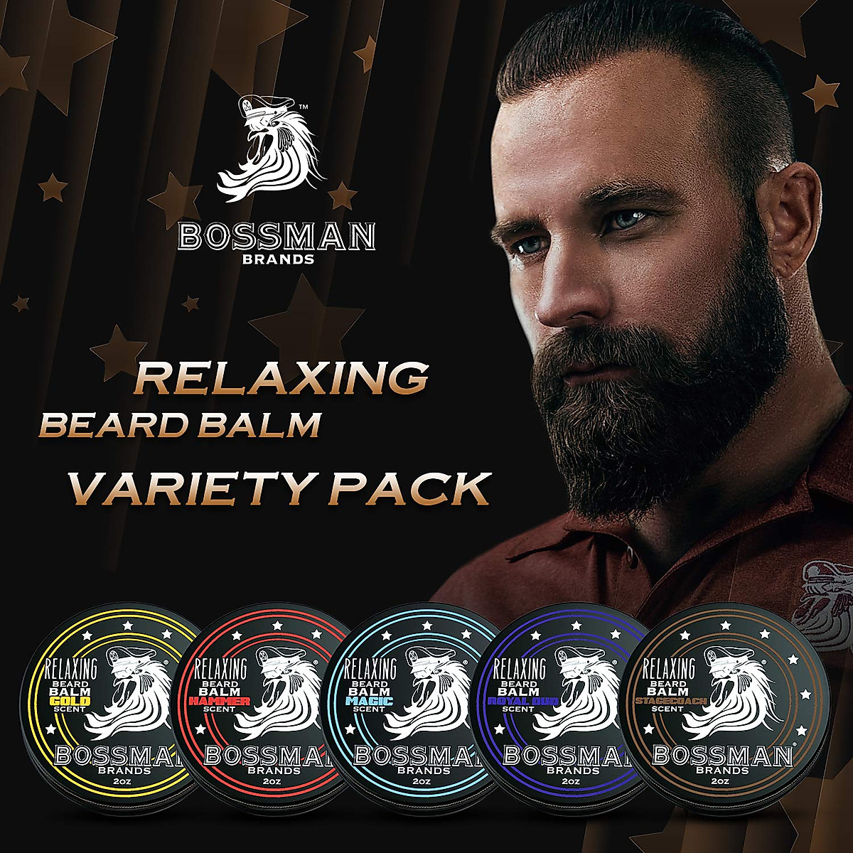 Bossman Beard Balm Variety Pack - Beard Grooming, Growth and Care Kit - Softener and Moisturizer - All 6 Scents