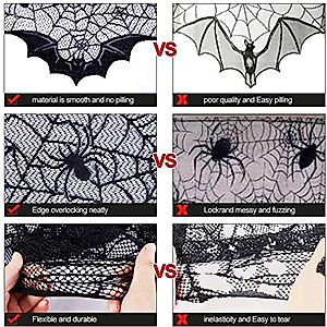 FunisFun Halloween Fall Thanksgiving Lace Fireplace Mantle Scarf Cover, Cloth Runner Door Window Curtain Kitchen Decorations Gothic Festival Party Decor (Bat, Bat, 20*80")