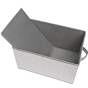 Kntiwiwo Storage Bin Fabric Storage Baskets for Closet Shelves Decorative Storage Boxes Rectangle Basket with Handles Labels for Home Bedroom Living Room Office 14.4”x10”x8.3” Gray Set of 3