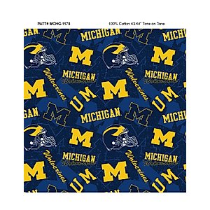 m square University of Michigan Cotton Fabric with New Tone ON Tone Design Newest Pattern