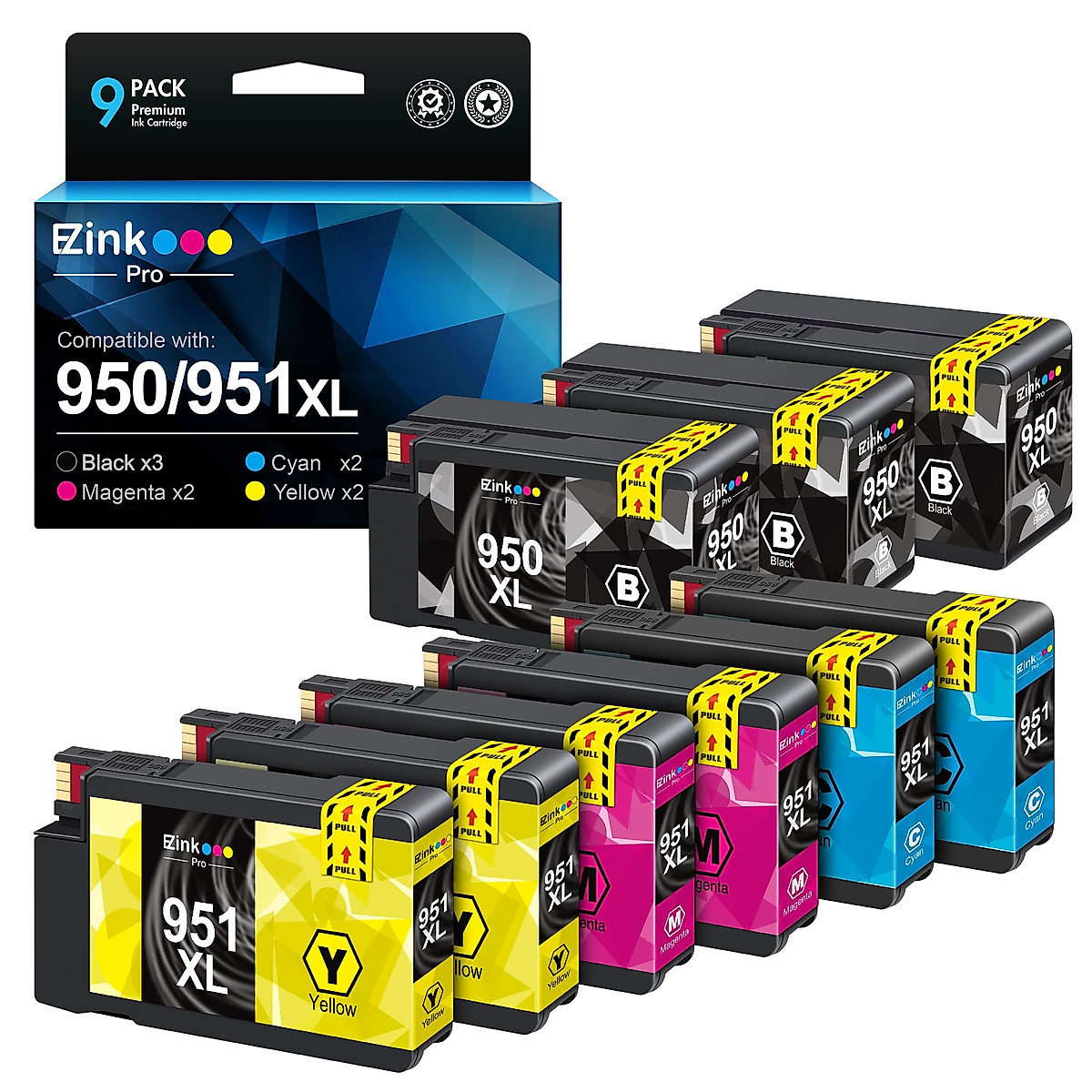 E-Z Ink Pro Compatible Ink Cartridge Replacement for HP 950XL 951XL 950 XL 951 XL to use with OfficeJet Pro 8610 8600 8615 8620 8625 8100 276dw 251dw (3 Black, 2 Cyan, 2 Magenta, 2 Yellow)